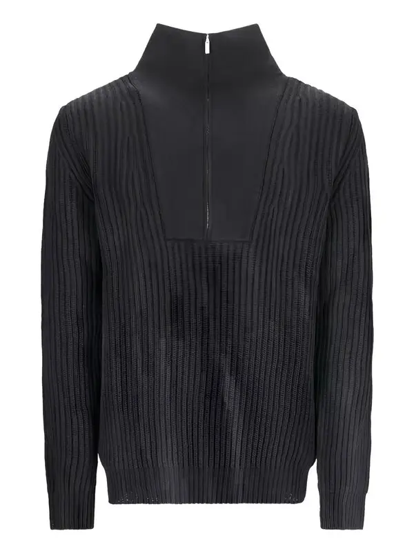 PT TORINO Ribbed Zip-neck Sweater - Black