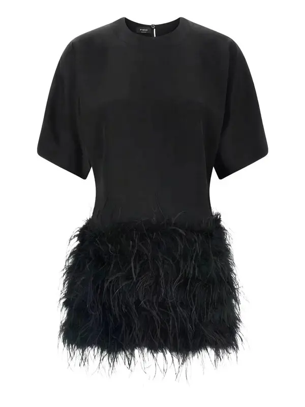 Pinko Feather-trimmed Dress - Black