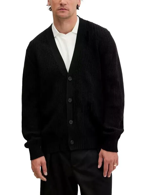 Hugo Ribbed Button Cardigan - Black