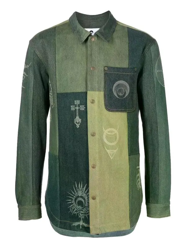 MARINE SERRE Patchwork Shirt - Green