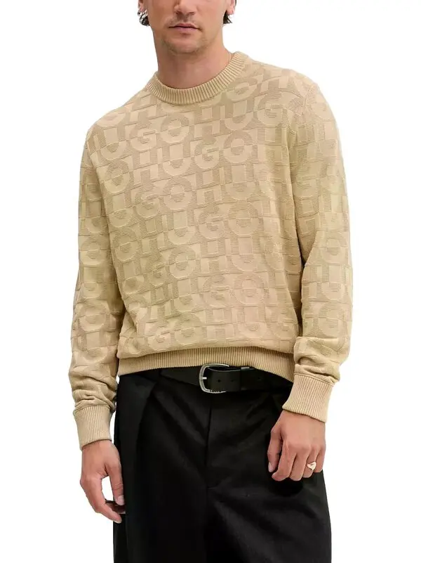 Hugo Logo-pattern Crew-neck Sweater - Neutrals