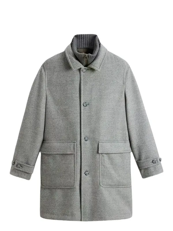 Woolrich Herringbone Single-breasted Coat With Pockets - Grey