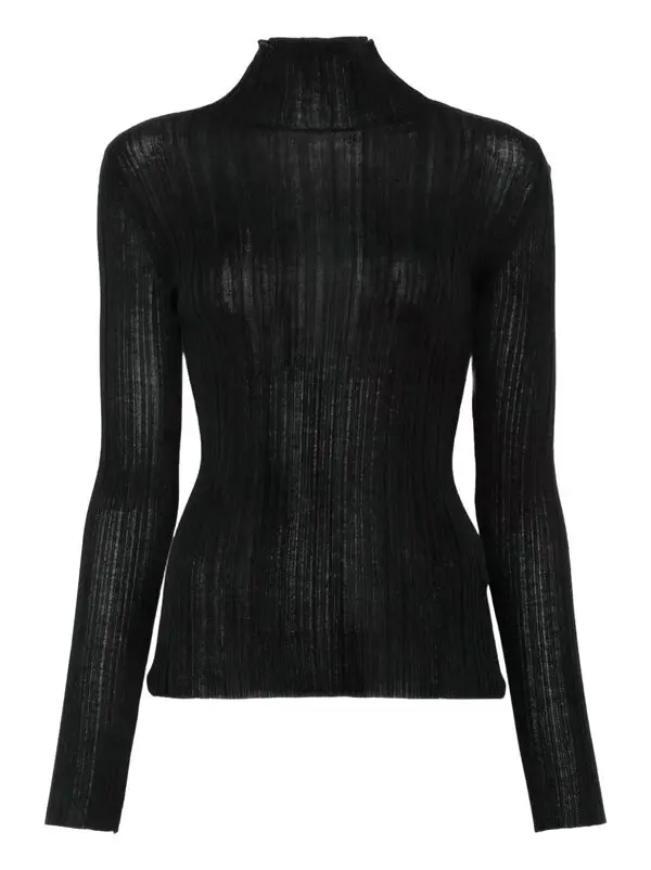 Agnona Ribbed Turtleneck Top - Black