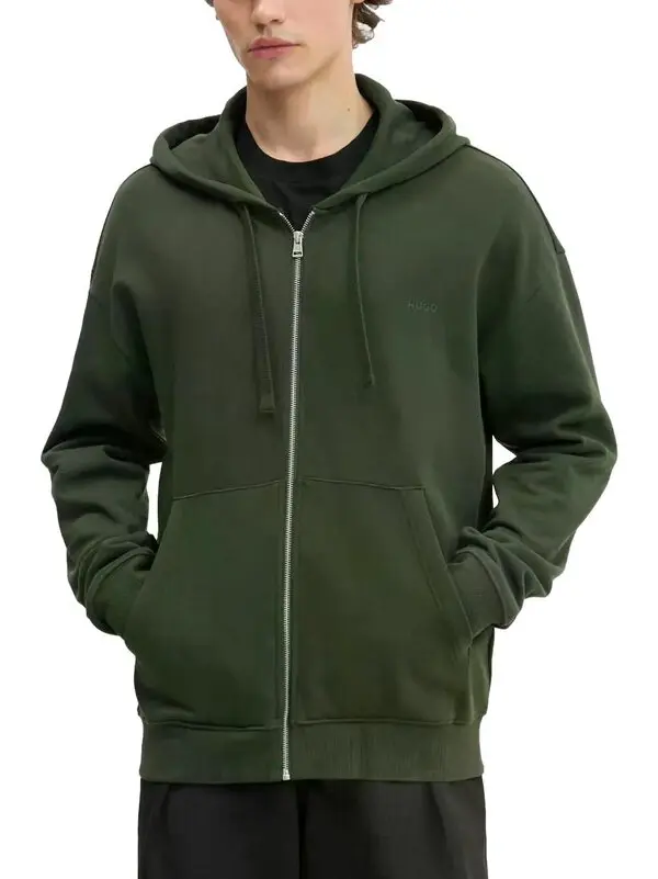 Hugo Boss Logo-embroidered Zip-up Hoodie - Green