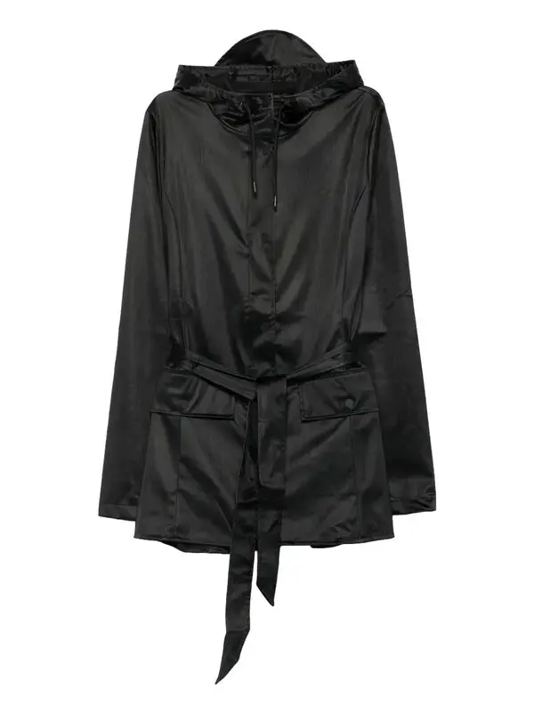 Rains Hooded Belted Raincoat - Black