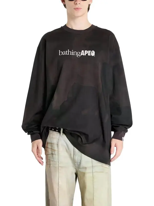A BATHING APE Logo-print Tie-dye Long-sleeve T-shirt - Black