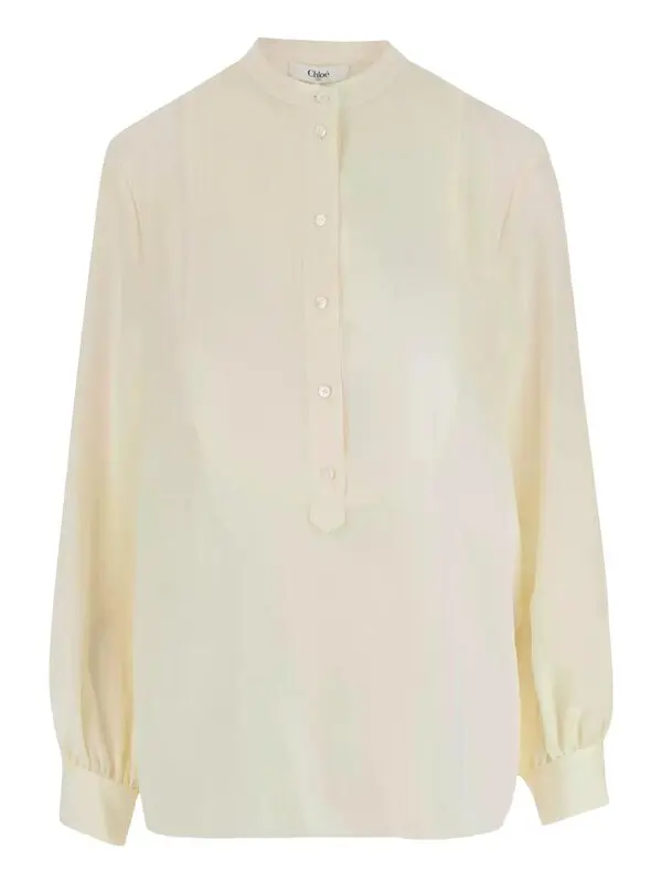 Chloé Mandarin-collar Silk Shirt - Neutrals