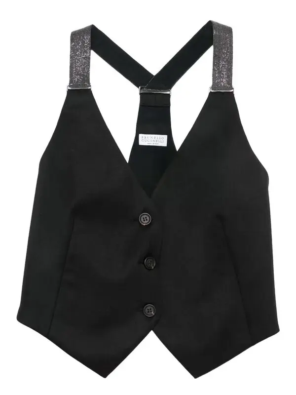 Brunello Cucinelli Buttoned Waistcoat With Glitter Straps - Black