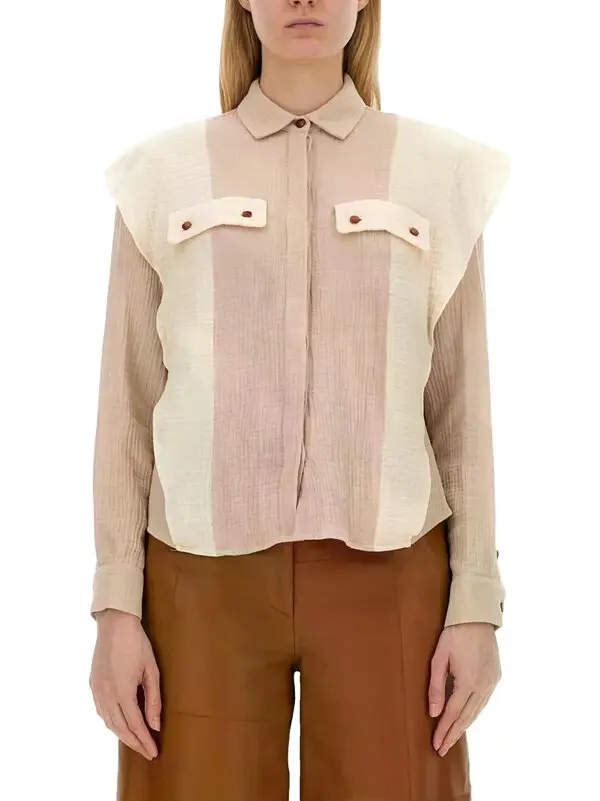 ALYSI Two-tone Cotton Shirt - Neutrals