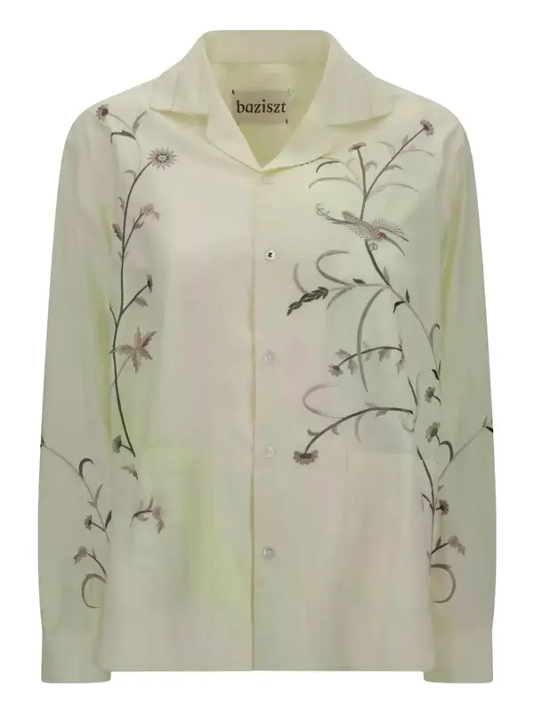 BAZISZT Floral-bird Embroidered Shirt - Yellow