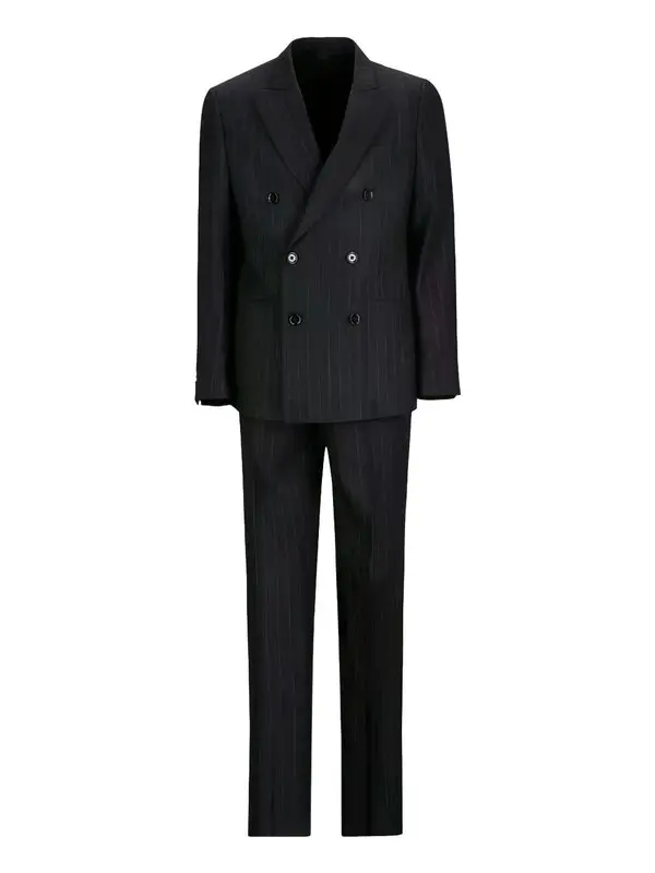 LARDINI Pinstripe Double-breasted Suit - Black