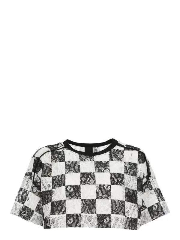 Pinko Check-pattern Cropped T-shirt - White