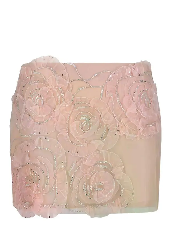 DES_PHEMMES Rose-embellished Mini Skirt - Pink