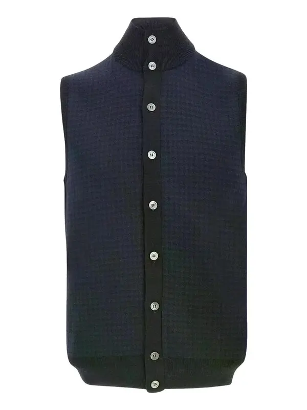 FILIPPO DE LAURENTIIS Houndstooth Wool Button Vest - Blue