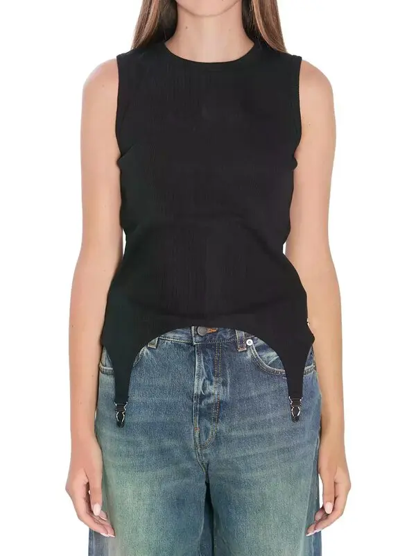 Jean Paul Gaultier Ribbed Hook-detail Top - Black