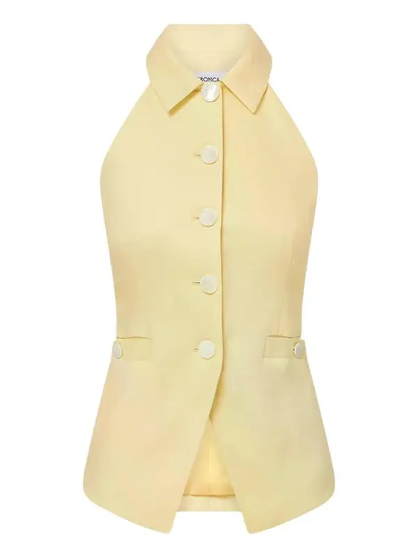 Veronica Beard Halterneck Buttoned Vest - Yellow