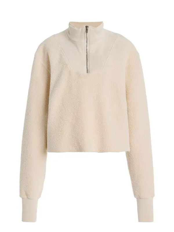 LES TIEN Haley Cropped Half-zip Sweatshirt - Ivory