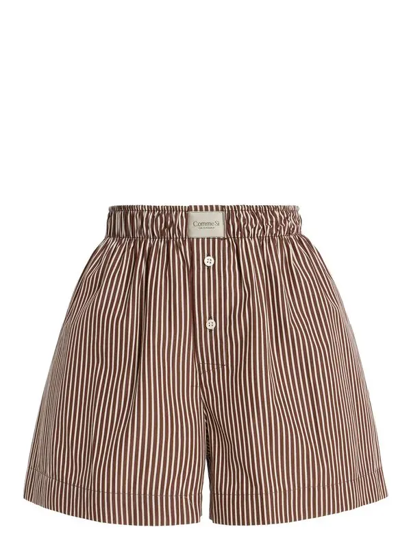 Comme Si La Classica Striped Cotton-poplin Boxer Shorts - Brown