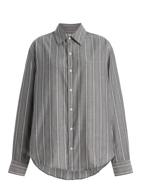 Comme Si La Classica Striped Cotton Flannel Shirt - Grey