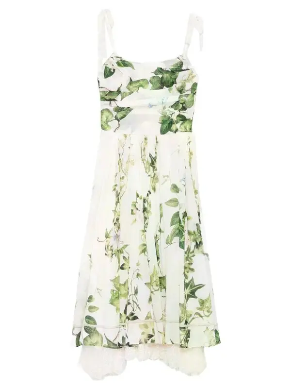 Alice + Olivia Floral-print Tie-shoulder Dress - Neutrals
