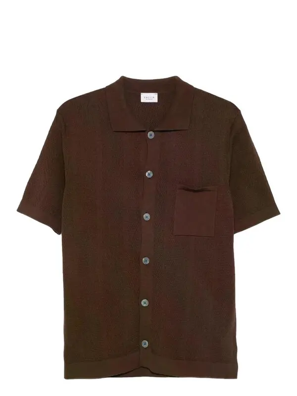 GALLIA Farry Textured Cotton Shirt - Brown