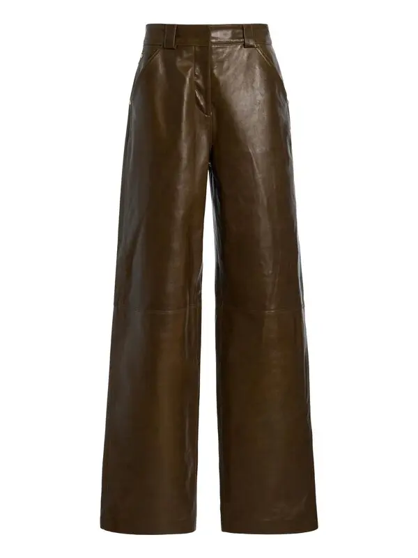 Cult Gaia Dalton Leather Wide Leg Pants - Green