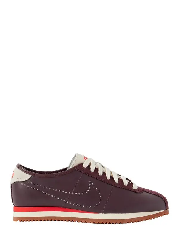Nike Cortez Suede-trimmed Perforated Leather Sneakers - Burgundy