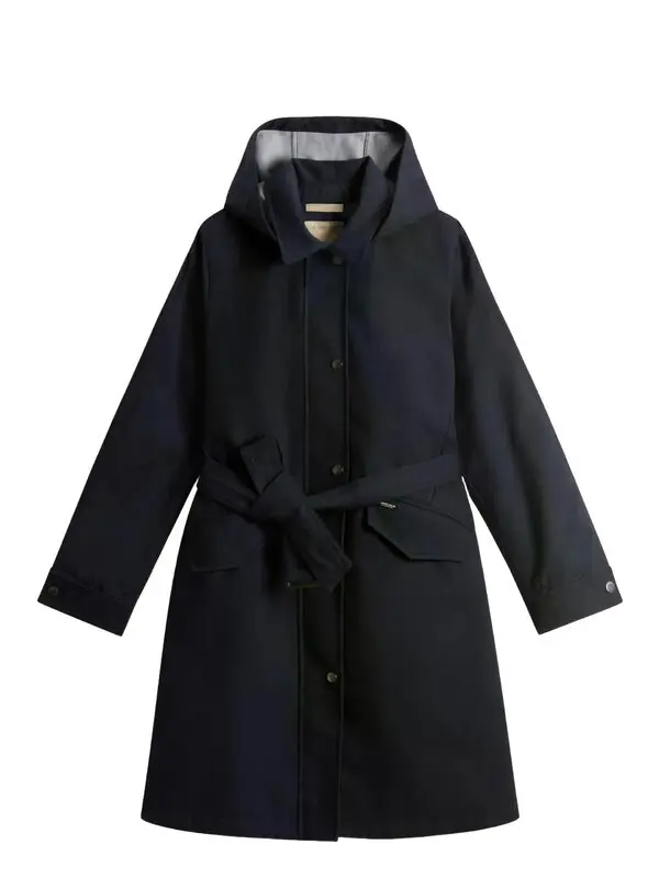 Woolrich Hooded Belted Water-resistant Trench Coat - Blue