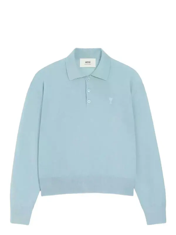 AMI Paris De Coeur Wool Polo Shirt - Blue