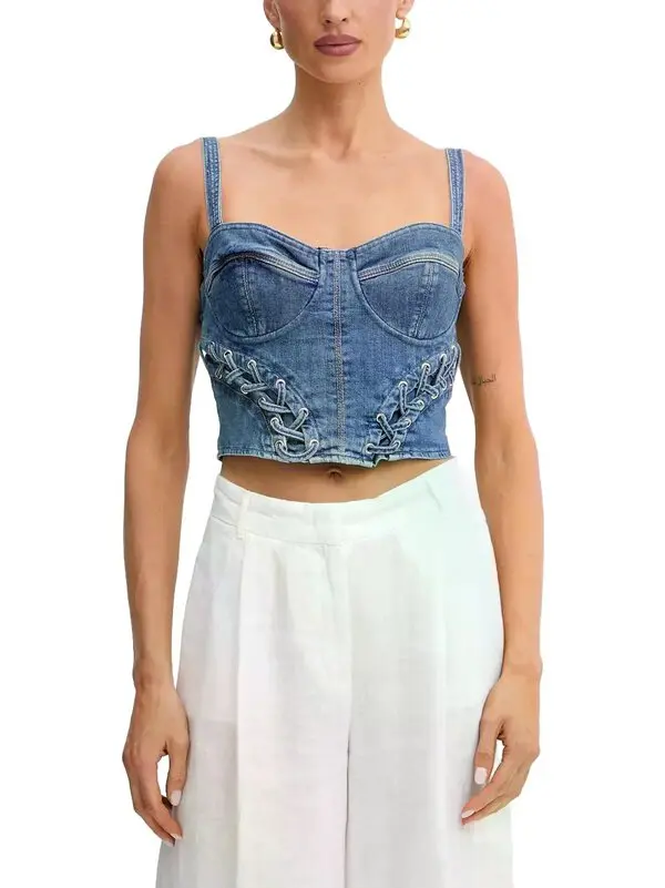 Guess Lace-up Denim Top - Blue