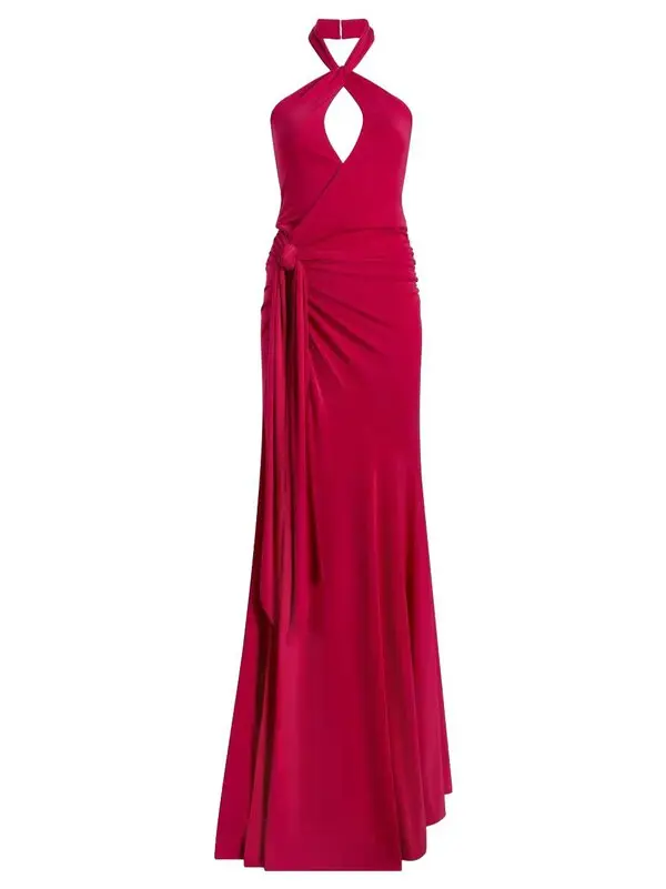 Cinq À Sept Halterneck Knotted-front Gown - Red