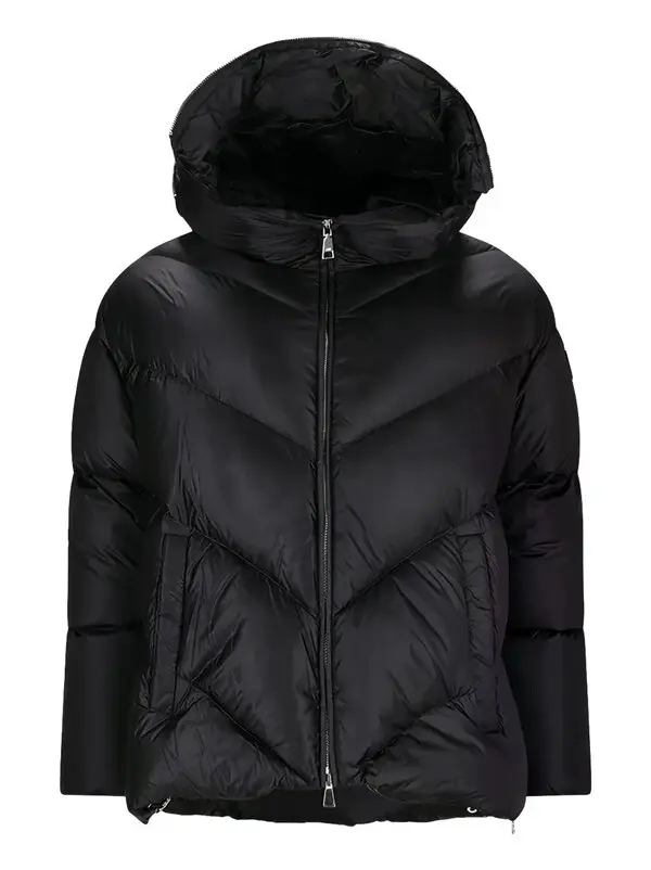 Add Hooded Chevron-quilted Down Jacket - Black