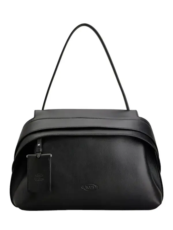 TOD'S Leather Shoulder Bag With Flap Detail - Black
