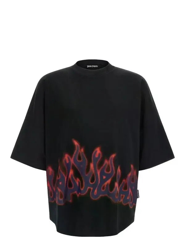 Palm Angels Flame-print Crew-neck T-shirt - Black