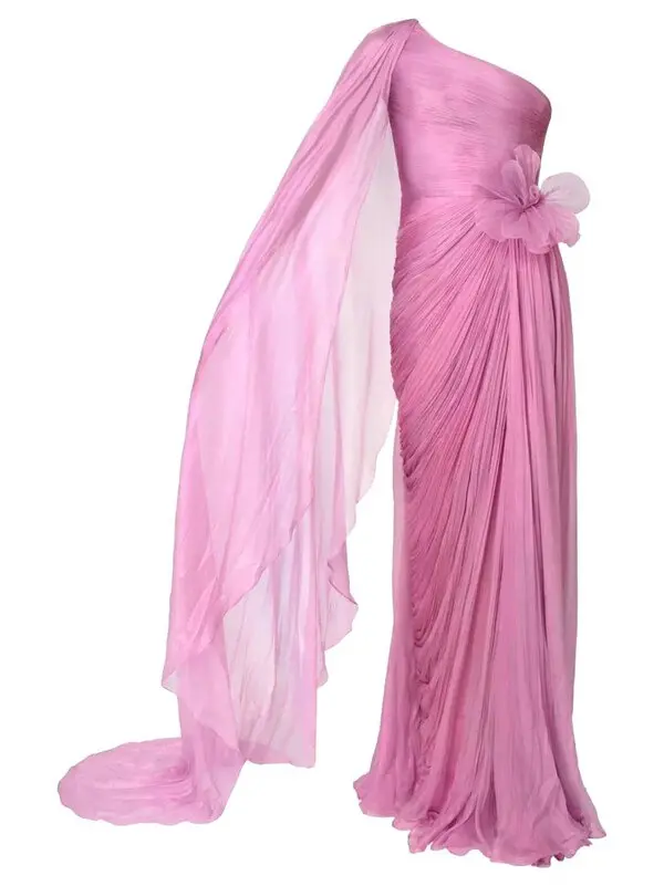 IRIS SERBAN Pleated One-shoulder Maxi Dress - Pink