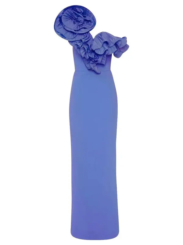 Rebecca Vallance Ruffle-detail One-shoulder Evening Dress - Blue