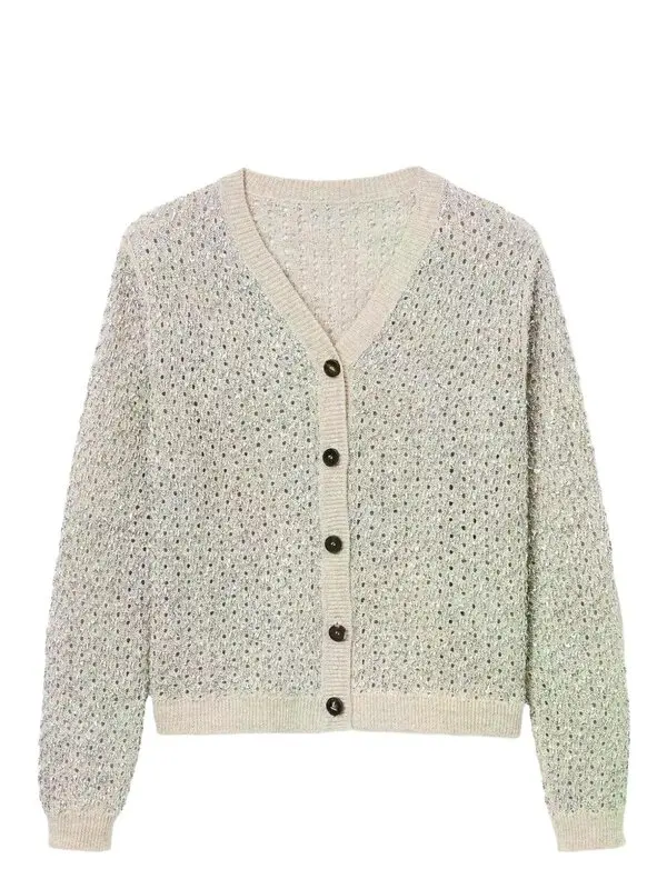 Lafayette 148 New York Foil-detail Button Cardigan - Neutrals