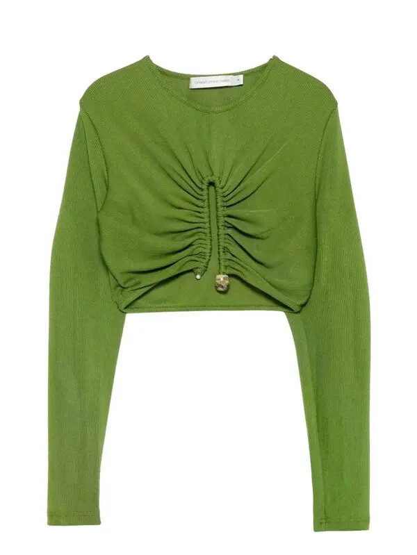Christopher Esber Gathered-effect Ribbed Crop Top - Green
