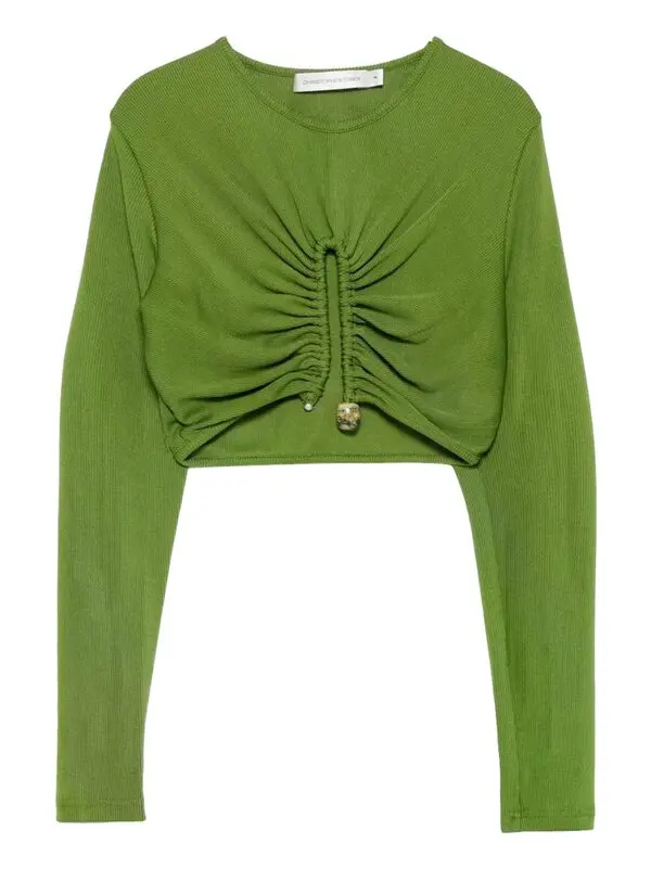 Christopher Esber Gathered-effect Ribbed Crop Top - Green