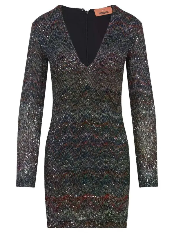 Missoni Zigzag-knit Sequinned Mini Dress - Black