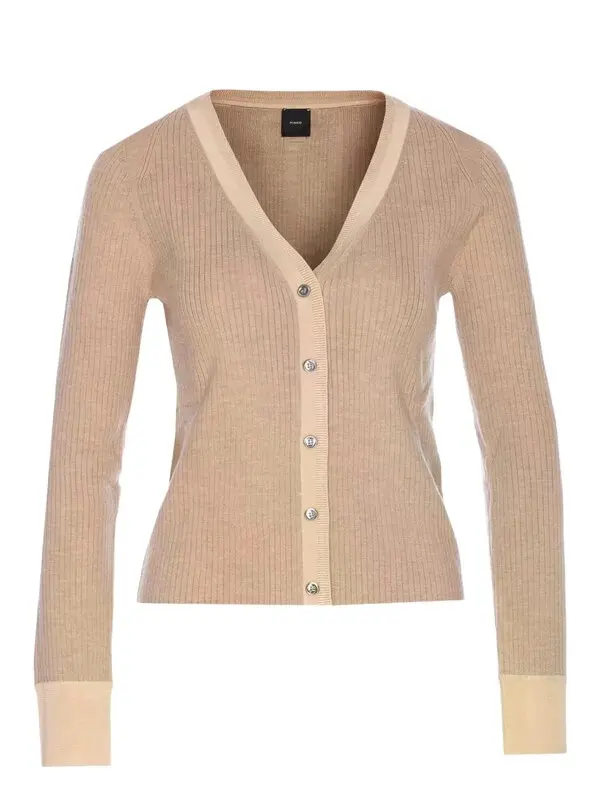 Pinko Ribbed V-neck Cardigan - Neutrals