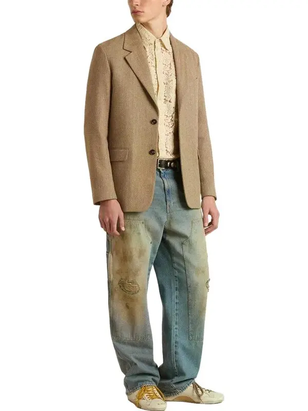 GOLDEN GOOSE Herringbone Notched-lapel Blazer - Brown