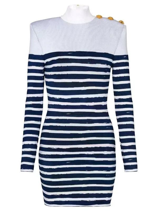 Balmain Striped-print Mini Dress - White