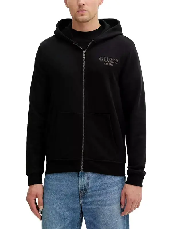Guess Logo-detail Zip-up Hoodie - Black