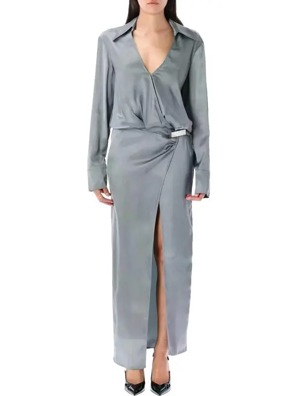 Attico Satin Wrap Dress - Grey