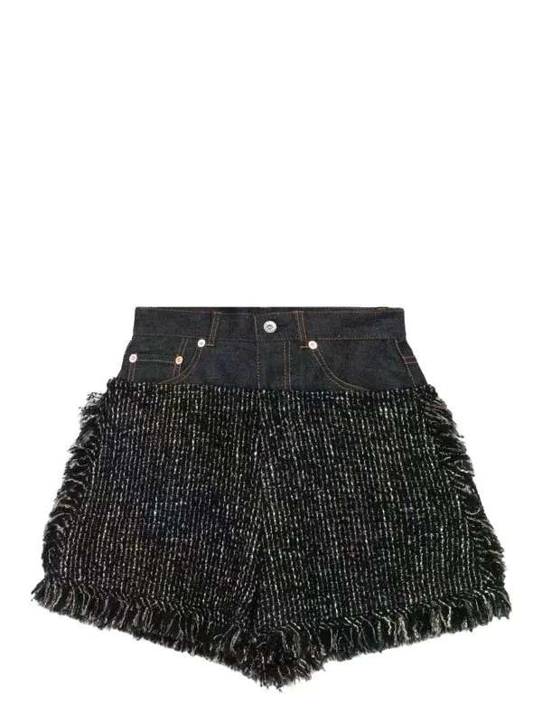 Sacai Fringed Tweed Denim Shorts - Blue