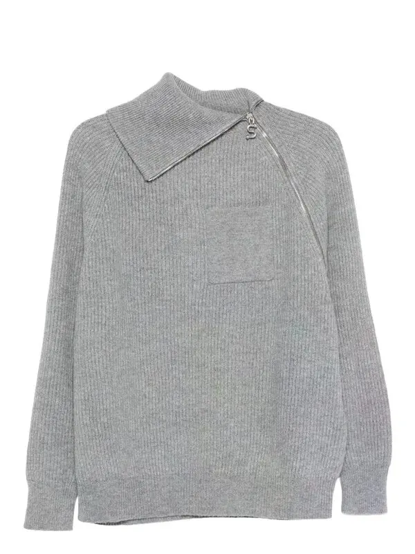 Sportmax Asymmetrical-neck Zip-front Sweater - Grey
