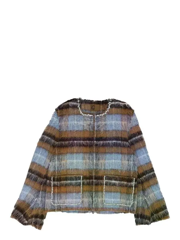 BIRTH OF ROYAL CHILD Pearl-embellished Plaid Jacket - Brown