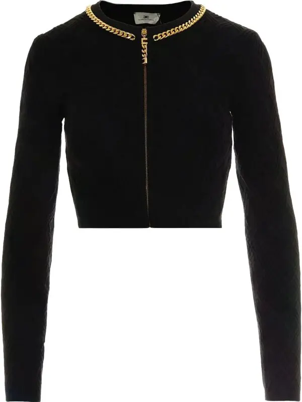 Elisabetta Franchi Chain-trim Diamond-pattern Cardigan - Black