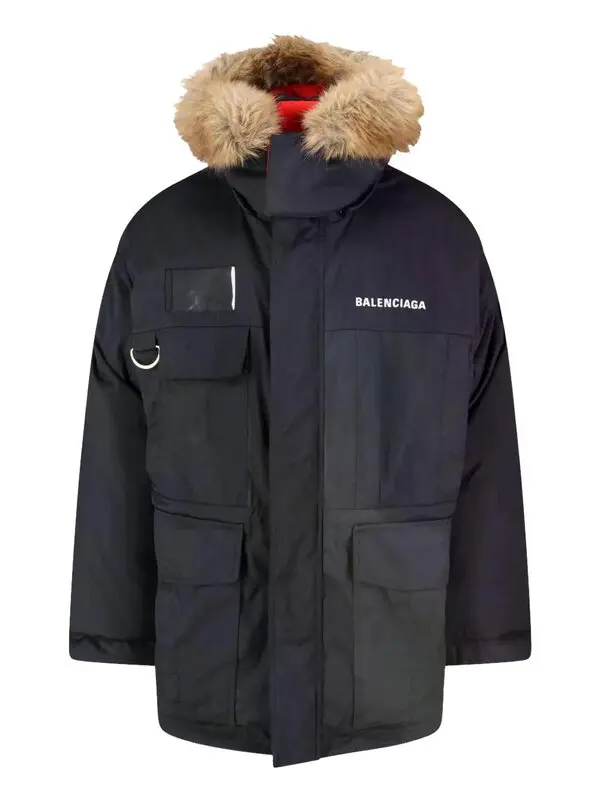 Balenciaga Faux-fur Trimmed Padded Coat - Black